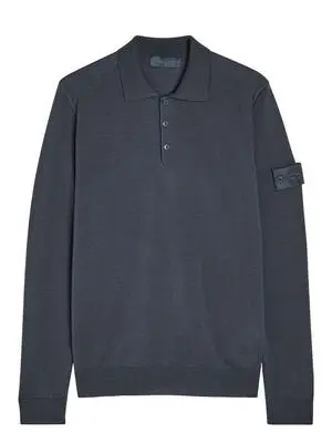Stone Island Logo Wool Polo Shirt - Blue