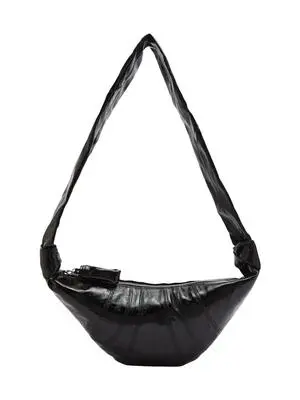 LEMAIRE Croissant Small Glossed Leather Shoulder Bag - Black