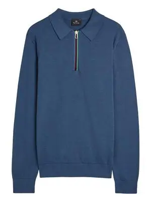 Paul Smith Stripe-trimmed Fine-knit Polo Jumper - Blue
