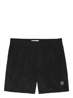 Stone Island Logo Crinkled Nylon Swim Shorts - Black