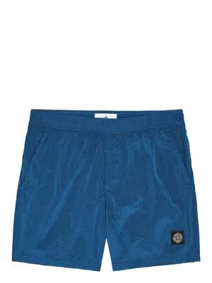Stone Island Logo Crinkled Nylon Swim Shorts - Blue