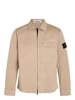 Stone Island Logo-appliquéd Stretch-cotton Overshirt - Sand