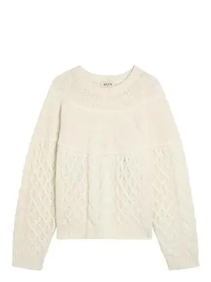 AKYN Cable-knit Merino Wool-blend Jumper With 'peace' Jacquard - Ivory