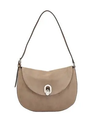 Savette Tondo Small Suede Shoulder Bag Taupe
