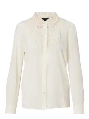 NILI LOTAN Lace-trimmed Silk Shirt - White