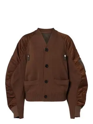 Sacai Cotton-blend And Twill Cardigan - Brown