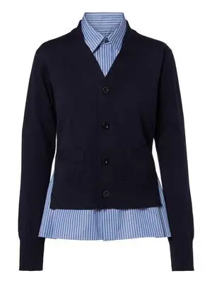 Sacai Layered Striped Cotton Cardigan - Blue