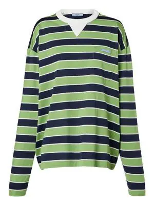 Prada Striped Cotton Jersey T-shirt - Green
