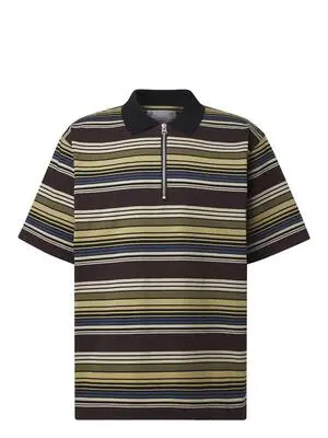 Sacai Striped Cotton Half-zip Polo Shirt - Brown