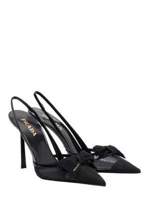 PRADA 100 Leather-Trimmed Mesh Slingback Pumps