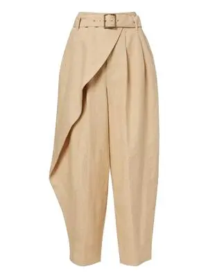 Polo Ralph Lauren Belted Barrel-leg Linen Pants - Beige