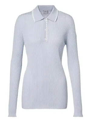 Moncler Ribbed-knit Virgin Wool Polo Sweater - Blue