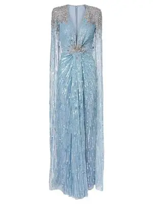 Jenny Packham Symphony Embellished Caped Gown - Blue