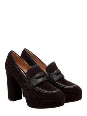 GIANVITO ROSSI Leather-trimmed Corduroy Loafer Pumps - Brown