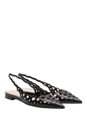GIANVITO ROSSI Cutout Leather Slingback Flats - Black