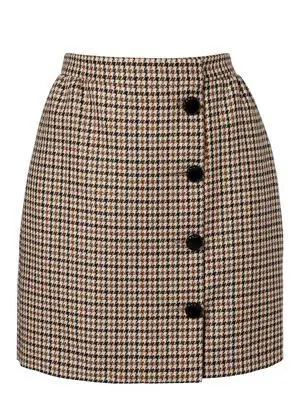 Valentino Garavani Houndstooth Virgin Wool Miniskirt - Beige