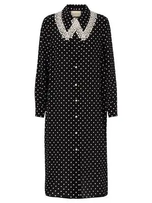 Valentino Garavani Polka-dot Lace-trimmed Silk Shirt Dress - Black