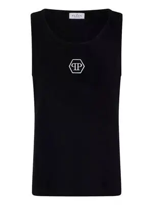Philipp Plein Cotton Tank Top With Logo Embroidery - Black