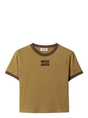 Miu Miu Cotton Jersey T-shirt - Military Green/cocoa Brown