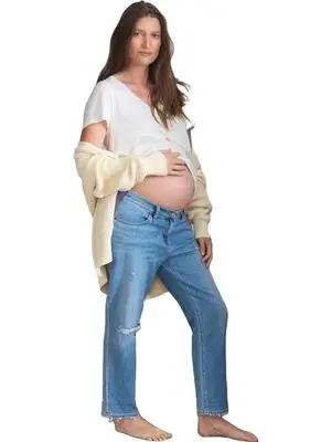 Hatch Boyfriend Maternity Jean - Destroyed Light Wash