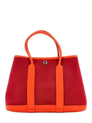 HERMES Garden Party 30 Toile And Leather Tote - Rouge Grenat