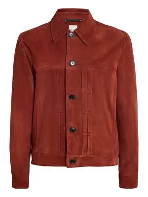 Paul Smith Suede Trucker Jacket With Pleated Detailing - Red