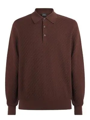 Brioni Cotton-silk-cashmere Woven Polo Shirt - Brown