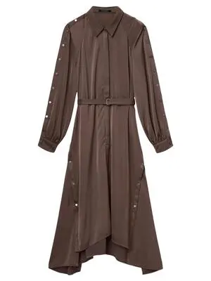 ALLSAINTS Satin Lexi Midi Shirt Dress - Brown