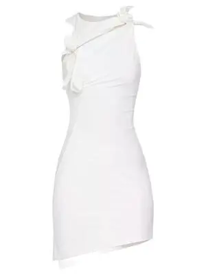 Coperni Asymmetric Flower Mini Dress - White
