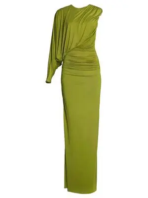 AXEL 113 One-shoulder Ruched Maxi Dress - Green