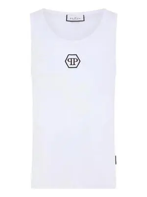 Philipp Plein Logo-embroidered Cotton Tank Top - White