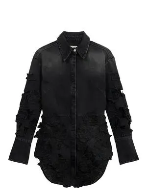 Blumarine Floral-applique Denim Shirt - Black