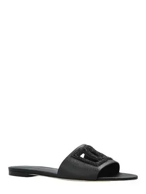 Dolce & Gabbana Leather Flat Sandals With Logo - Black