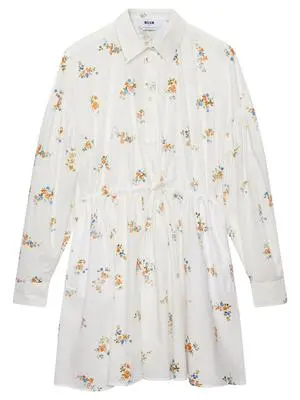 MSGM Floral Print Shirt Dress - White