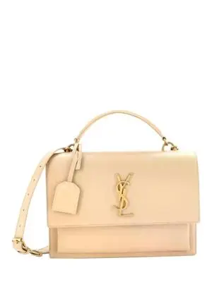 Saint Laurent Sunset Top Handle Leather Medium Shoulder Bag - Neutrals