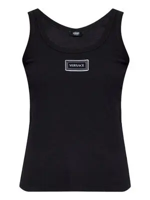 Versace Logo Cotton Tank Top - Black