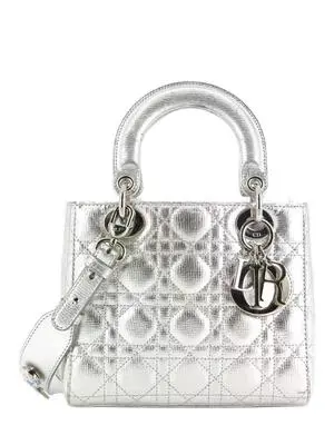 Dior Abcdior Lady Metallic Cannage Quilt Shoulder Bag - Silver