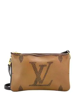 LOUIS VUITTON Double Zip Pochette Reverse Monogram Giant Clutch - Brown