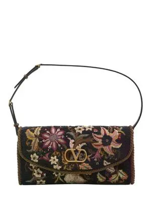Valentino Garavani Devain Embroidered Shoulder Bag - Black