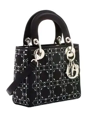 DIOR Lady Dior Mini Satchel Crystal Embellished Cannage Quilt