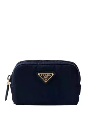 Prada Metal Logo Zipped Makeup Bag - Blue