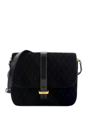 Saint Laurent Top Flap Satchel Monogram Suede Crossbody Bag - Black