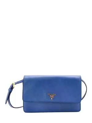 Prada Wallet On Strap Saffiano Leather Crossbody Bag - Blue