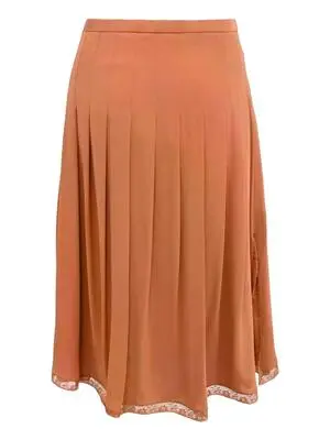Chloé Pleated Lace-trim Midi Skirt - Orange