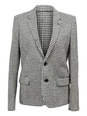 Saint Laurent Houndstooth-pattern Single-breasted Blazer - Black