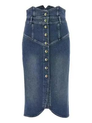 Elisabetta Franchi Contrast-stitching High-waisted Denim Skirt - Blue