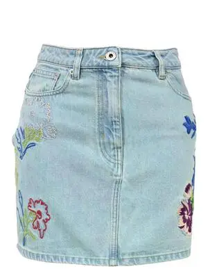 Kenzo Floral-embroidered Denim Mini Skirt - Blue