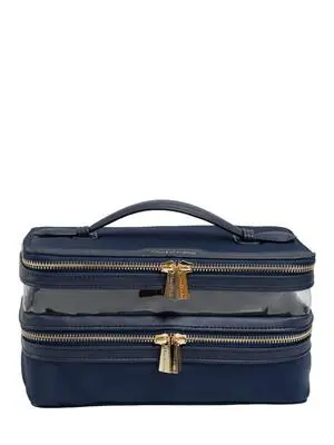 House Of Harlow 1960 Twill Nylon Double Compartment Toiletry Train Case - Navy