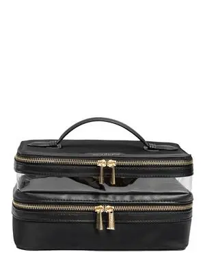 House Of Harlow 1960 Twill Nylon Double Compartment Toiletry Train Case - Black
