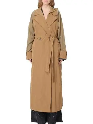 Pinko Double-breasted Trench Coat In Technical Fabric - Brown
